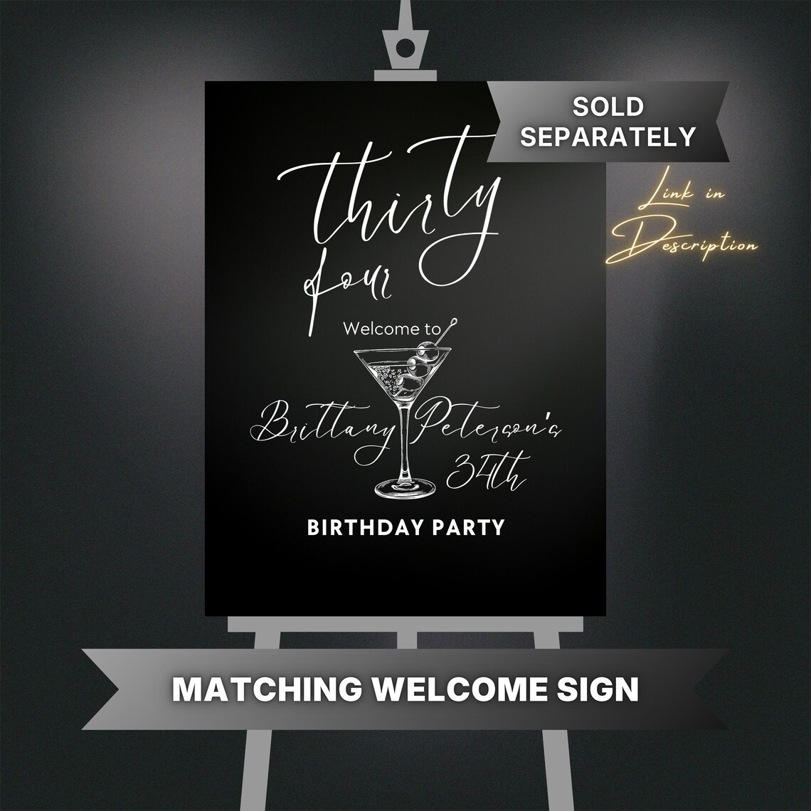 Editable Black Martini Birthday Invitation, Printable All Black ...