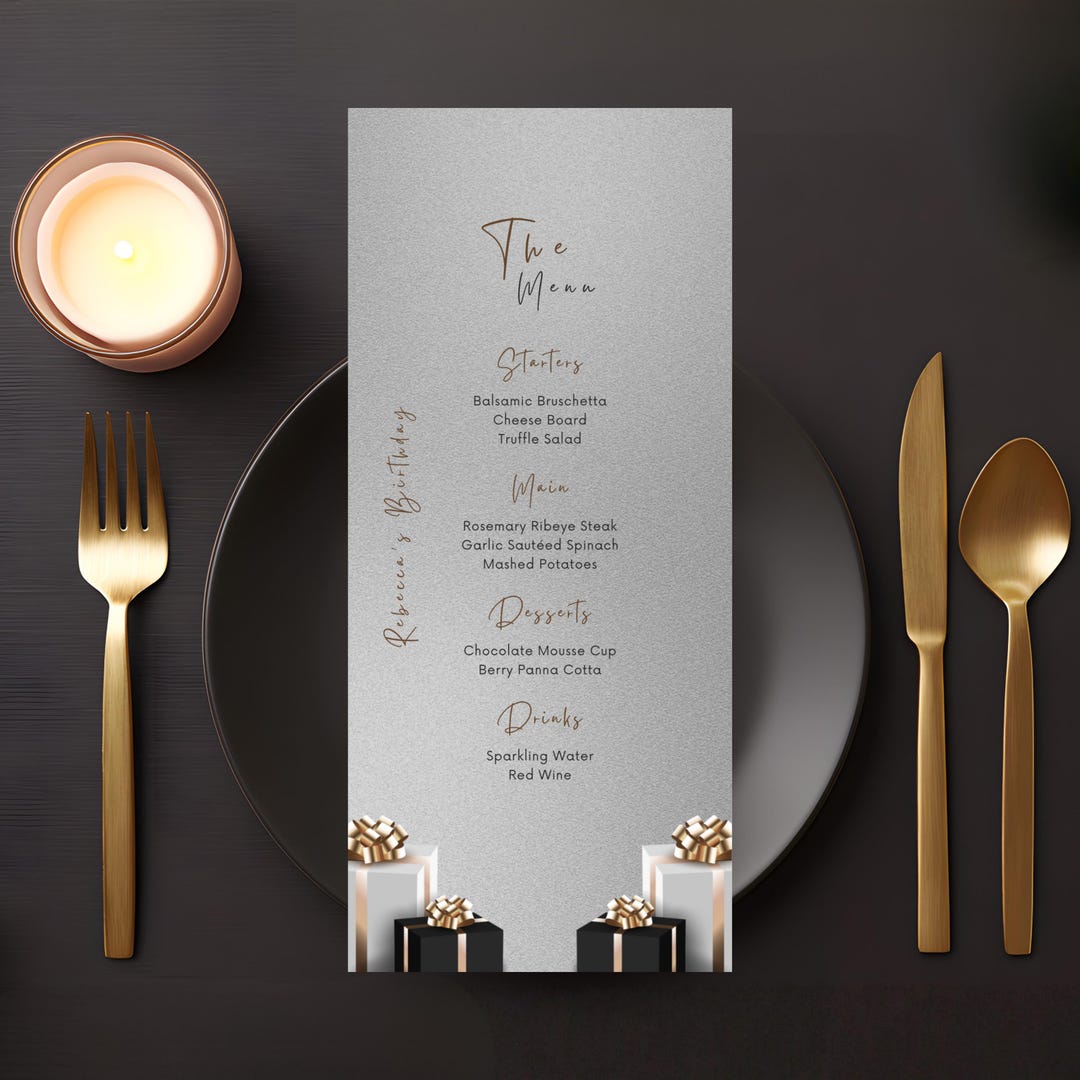 Editable Silver Gold Menu, Printable Gray Gold Dinner Menu, Classy ...