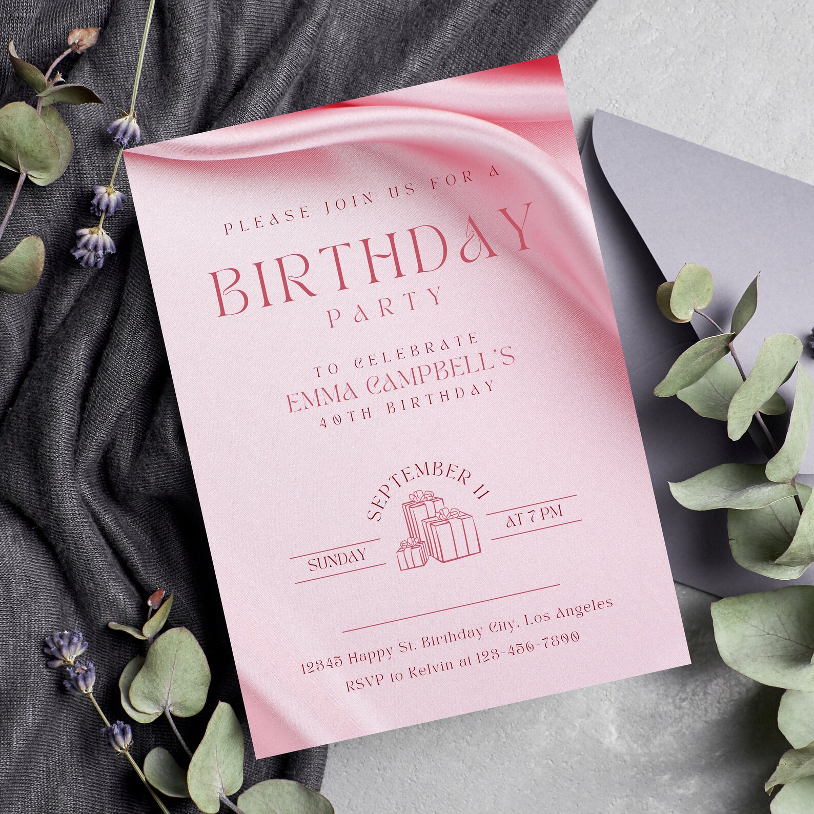 Editable Pink Birthday Invitation for Women, Printable Shades of Pink ...