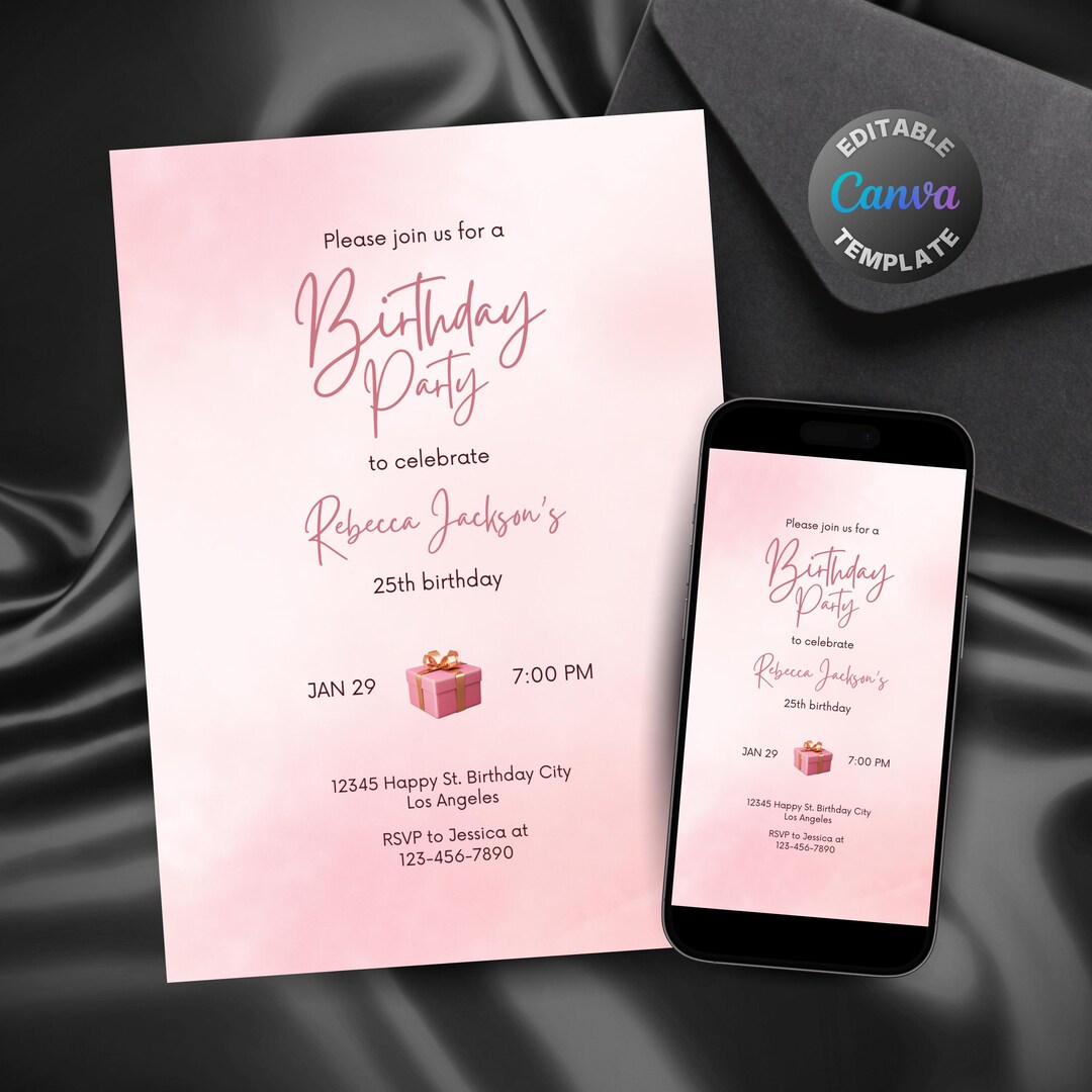 Editable Shades of Pink Birthday Invitation for Women, Printable All ...