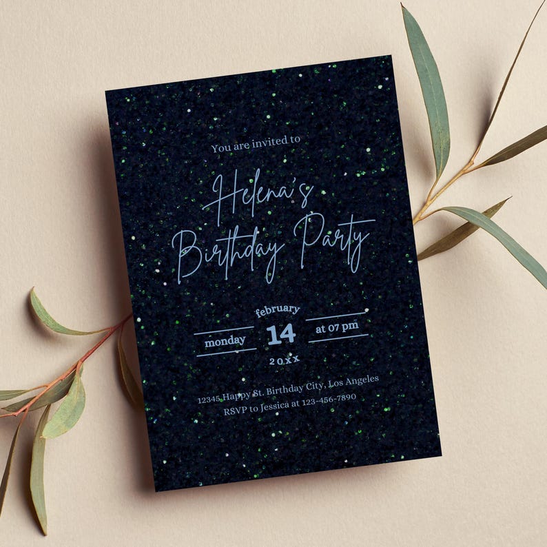 Editable Midnight Blue Birthday Invitation for Women, Feminine Navy ...