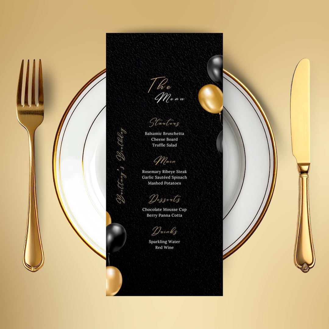 Editable Black and Gold Menu, Printable Gold Black Dinner Menu, Classy ...