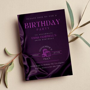 Editable Purple Birthday Invitation for Women, Printable Shades of ...