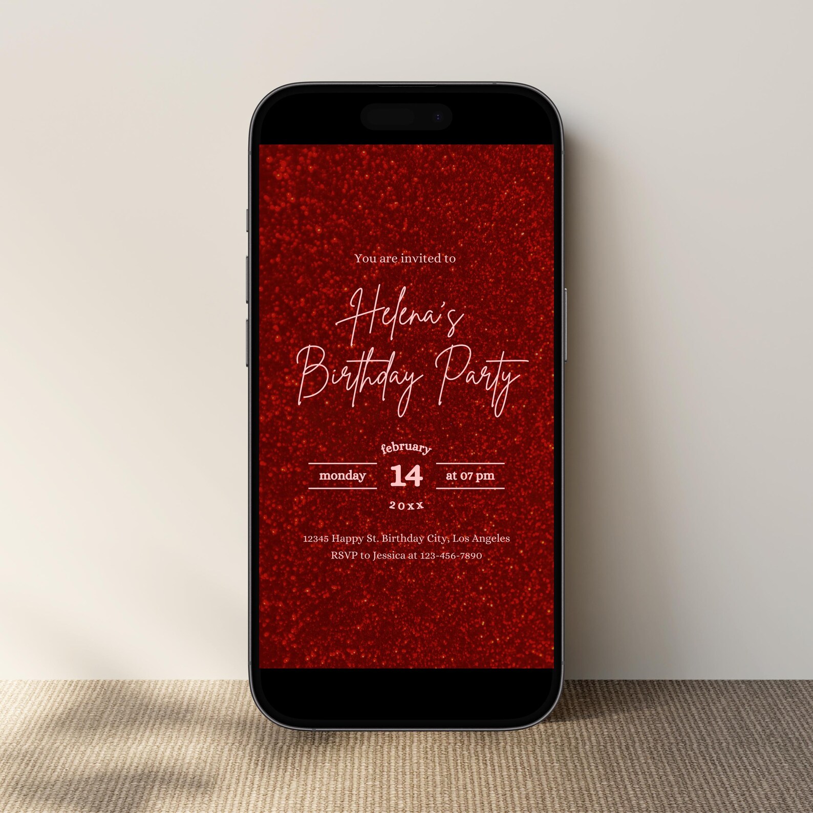 Editable All Red Birthday Invitation for Women, Feminine Ruby Red ...