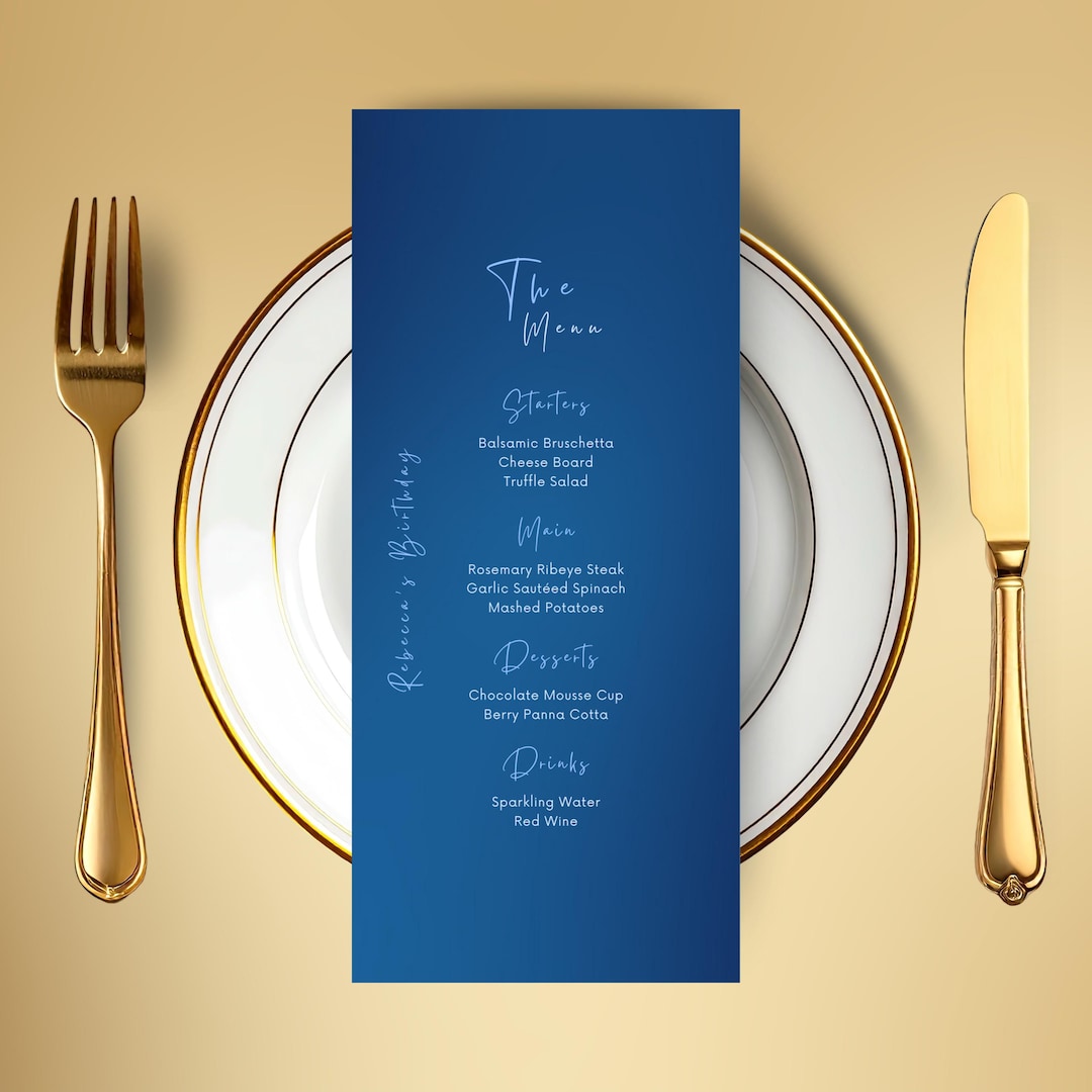 Editable Blue Menu, Printable All Blue Dinner Menu, Classy Blue ...