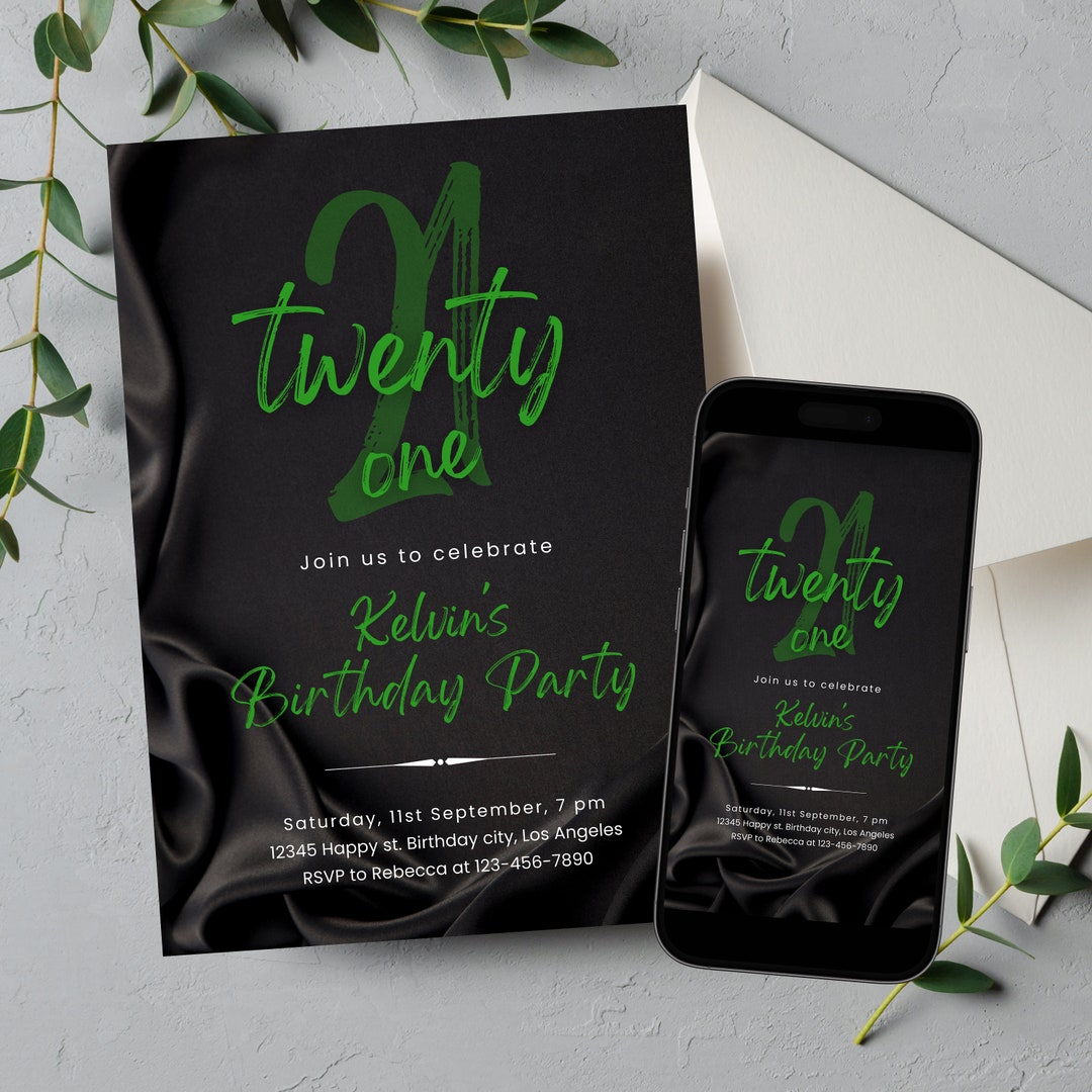 Editable Black and Green Birthday Invitation, Printable Green and Black ...