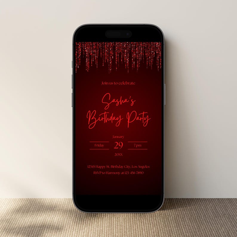 Editable Red Birthday Invitation for Women, Printable Hot Red Birthday ...