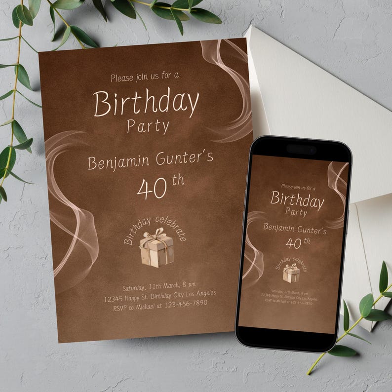 Editable Shades of Brown Birthday Invitation for Men, Printable Brown ...