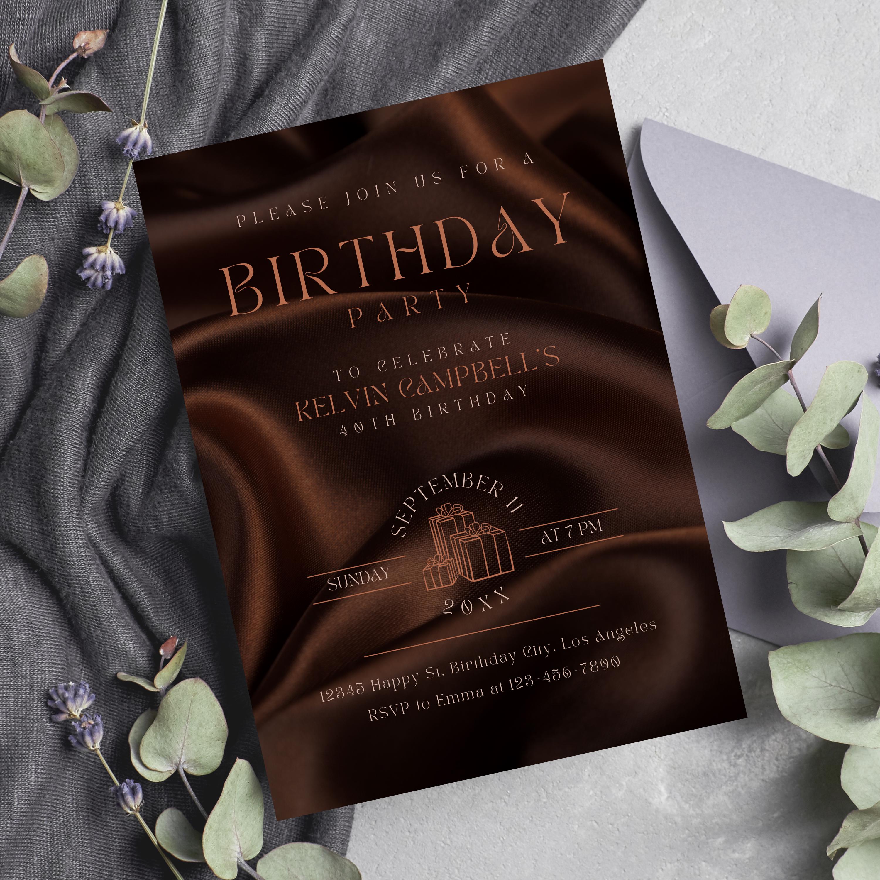 Editable Brown Birthday Invitation, Printable Chocolate Brown Birthday ...