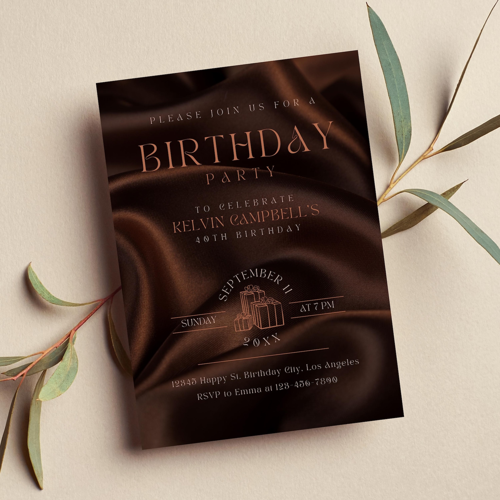Editable Brown Birthday Invitation, Printable Chocolate Brown Birthday ...