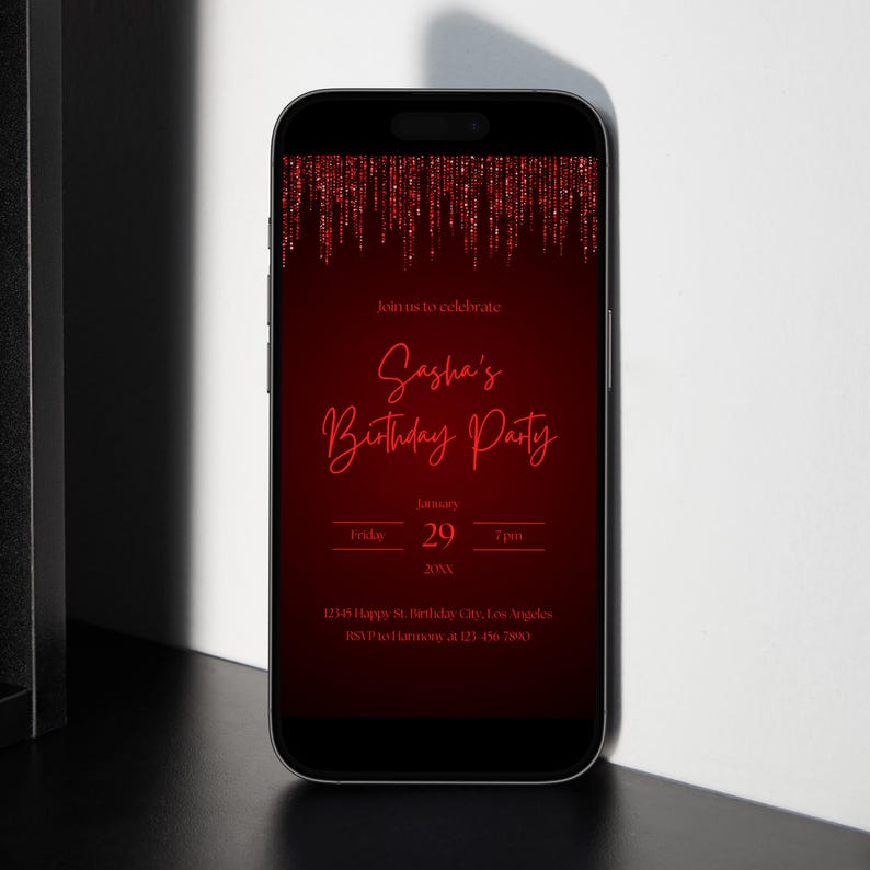 Editable Red Birthday Invitation for Women, Printable Hot Red Birthday ...