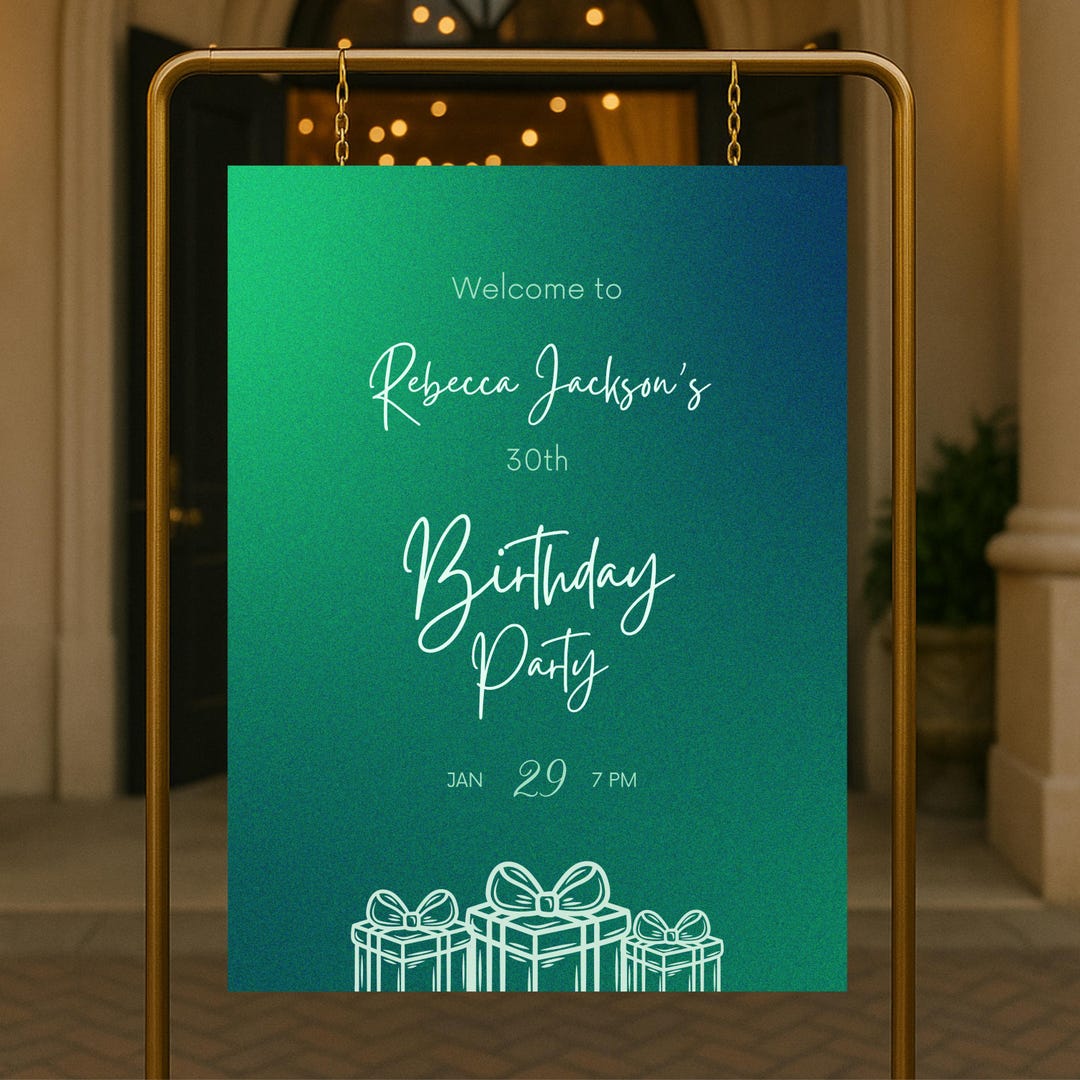 Editable Emerald Green Birthday Welcome Sign, Printable Shades of Green ...