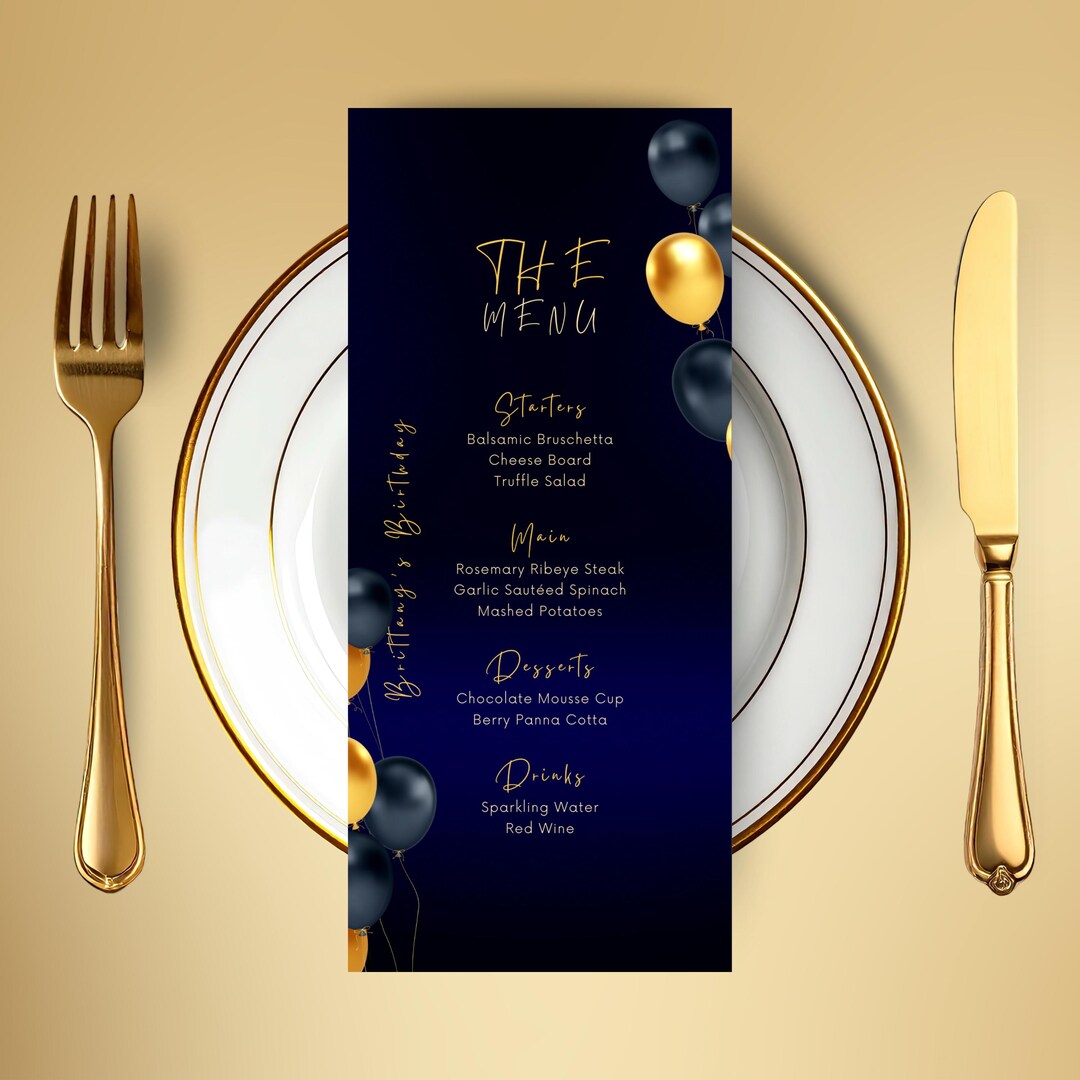Editable Navy Blue and Gold Menu, Printable Navy Blue Dinner Menu ...