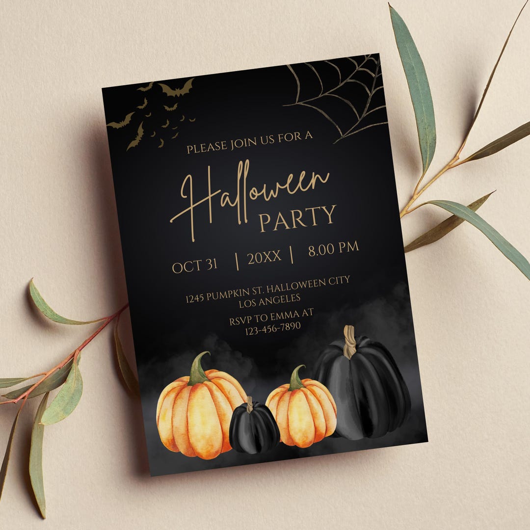 Editable Orange and Black Pastel Halloween Invitation Printable ...