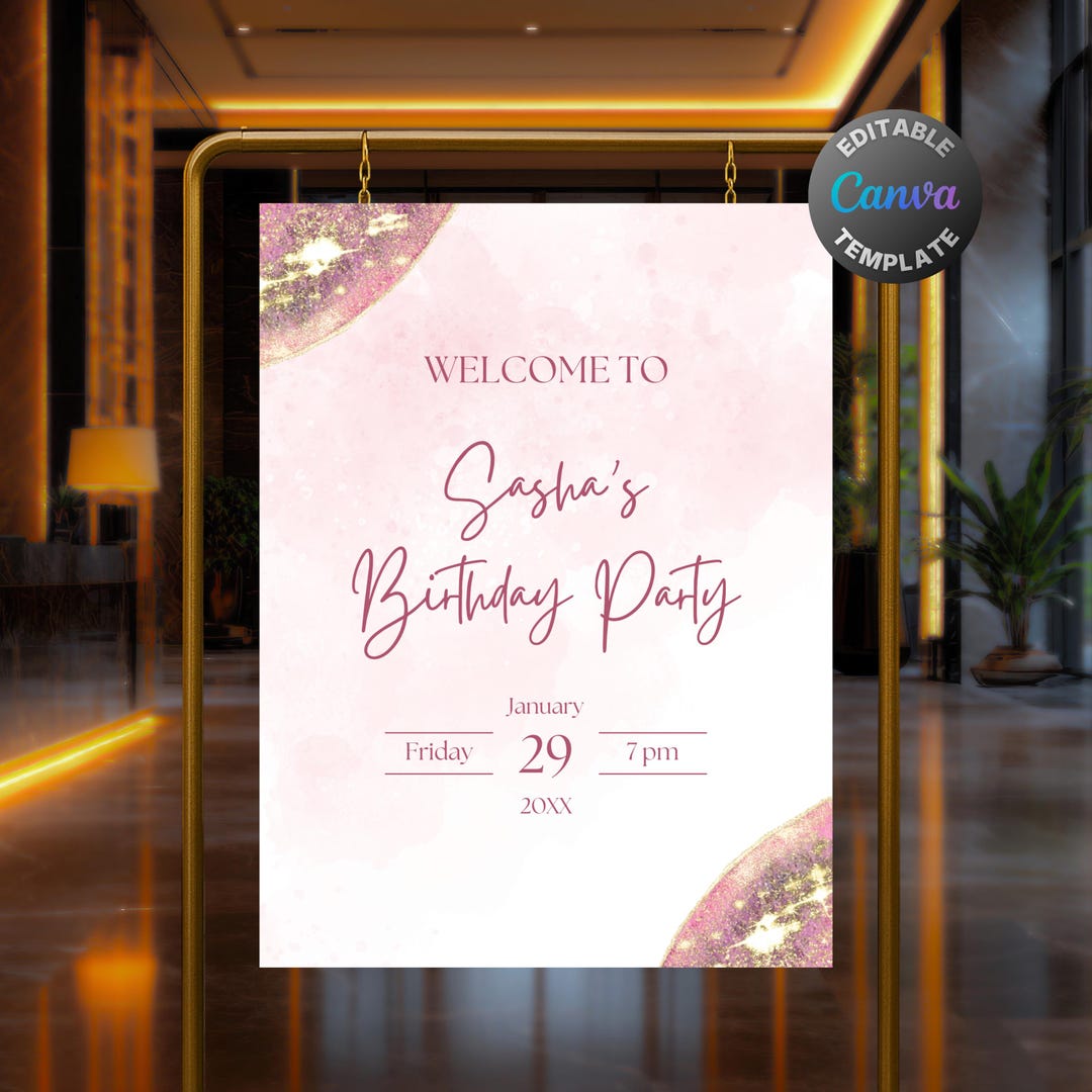 Editable Pink Welcome Sign for Women, Printable Pink and Gold Birthday ...