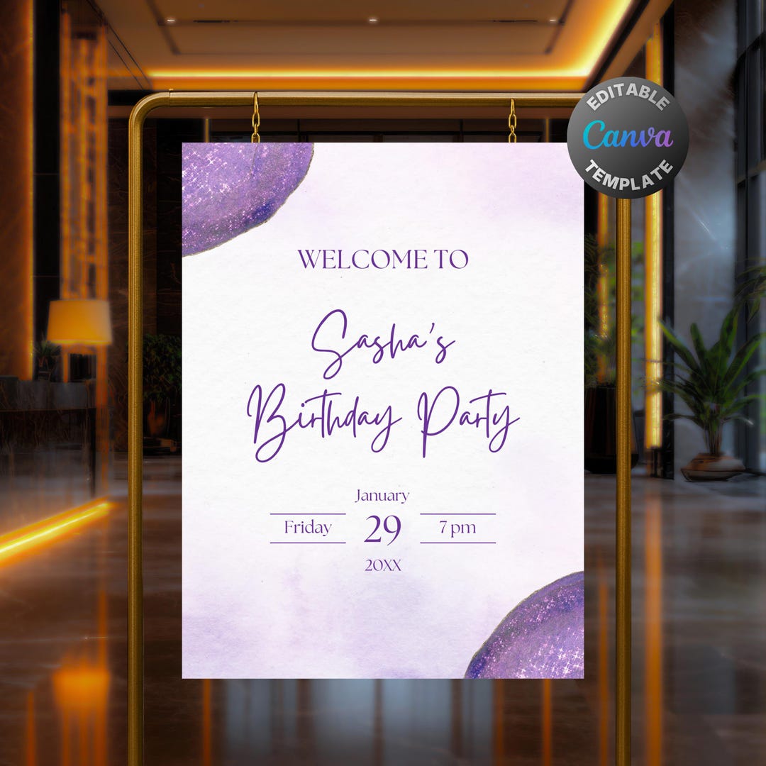 Editable Purple Welcome Sign for Women, Printable All Purple Birthday ...