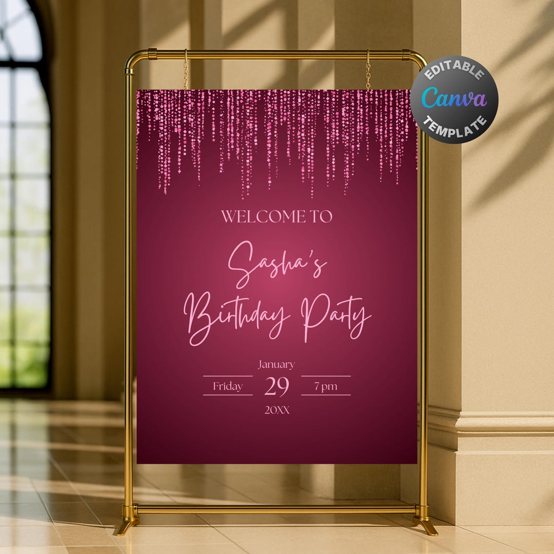 Editable Hot Pink Welcome Sign for Women, Printable All Pink Birthday ...