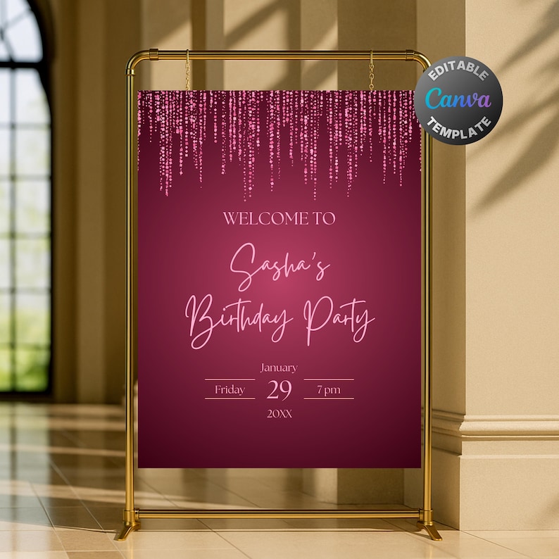 Editable Hot Pink Welcome Sign for Women, Printable All Pink Birthday ...