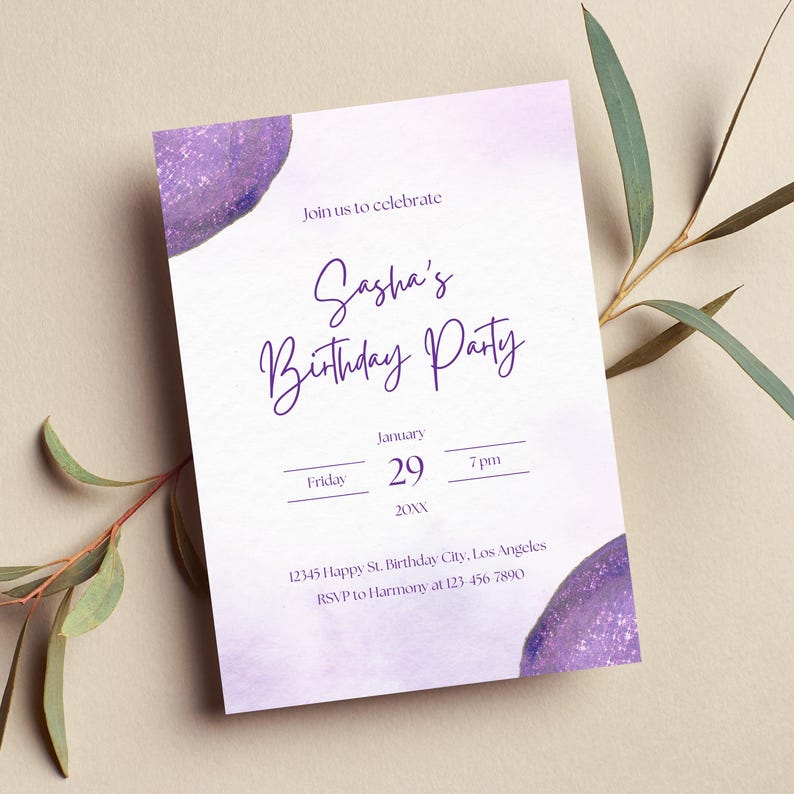 Editable Purple Birthday Invitation for Women, Printable All Purple ...