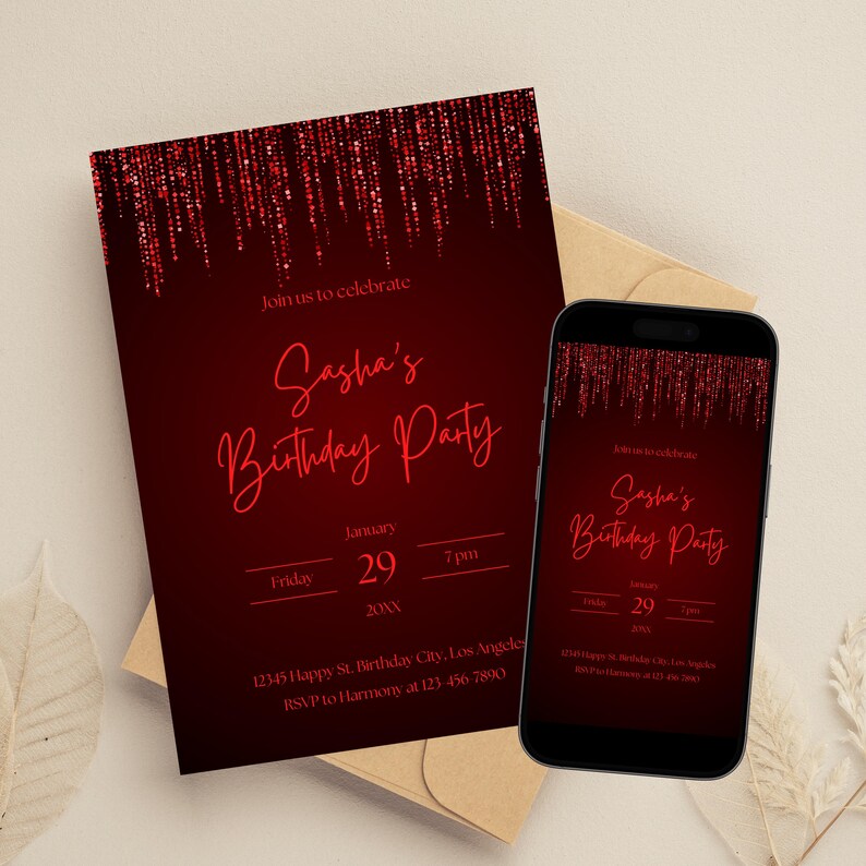 Editable Red Birthday Invitation for Women, Printable Hot Red Birthday ...