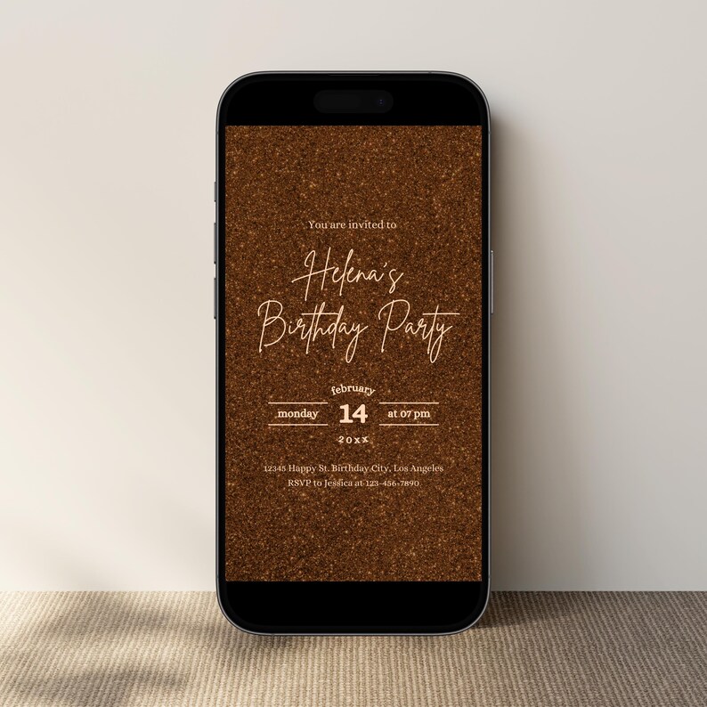 Editable All Brown Birthday Invitation for Women, Feminine Copper ...