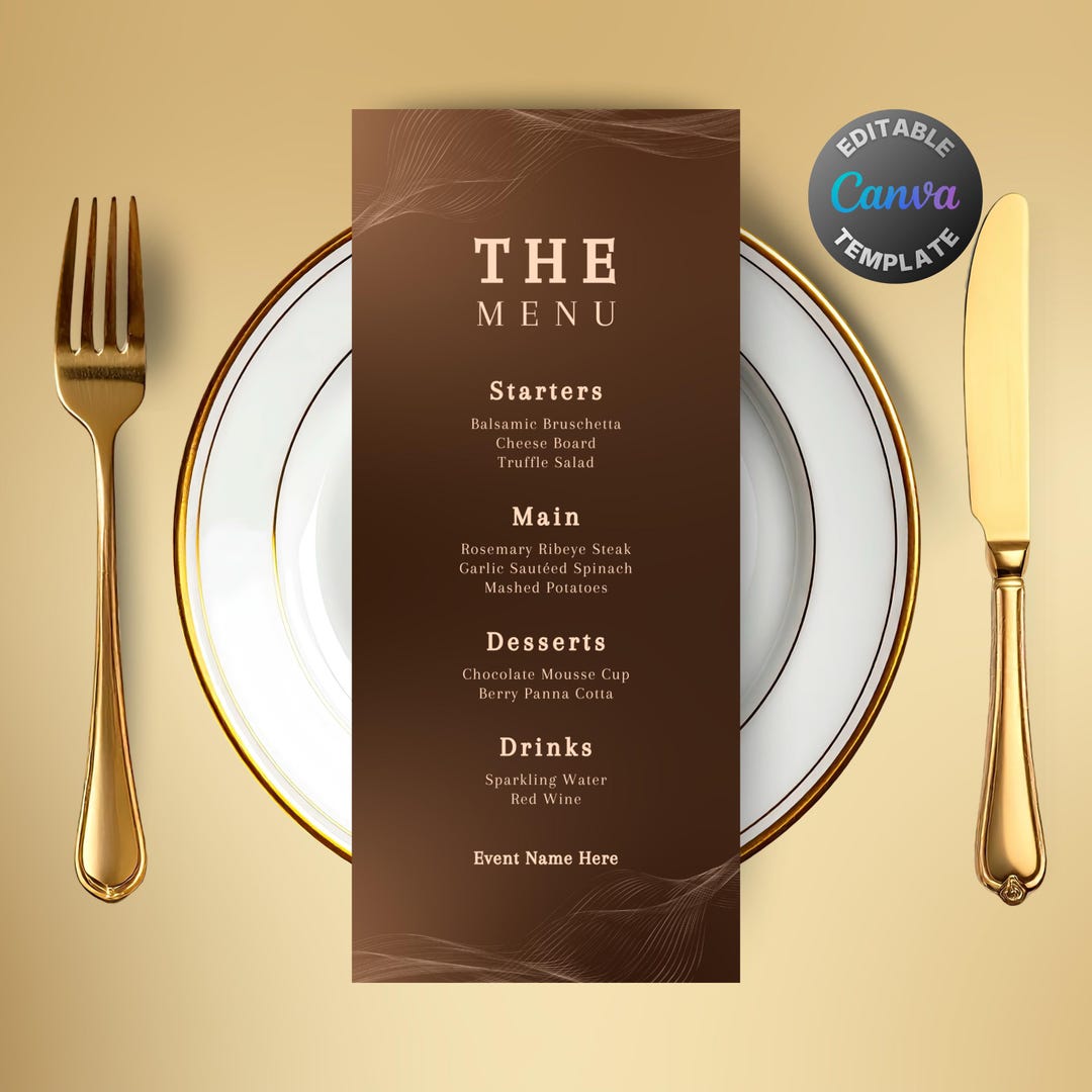 Editable Shades of Brown Menu, Printable Beige Dinner Menu, Classy ...
