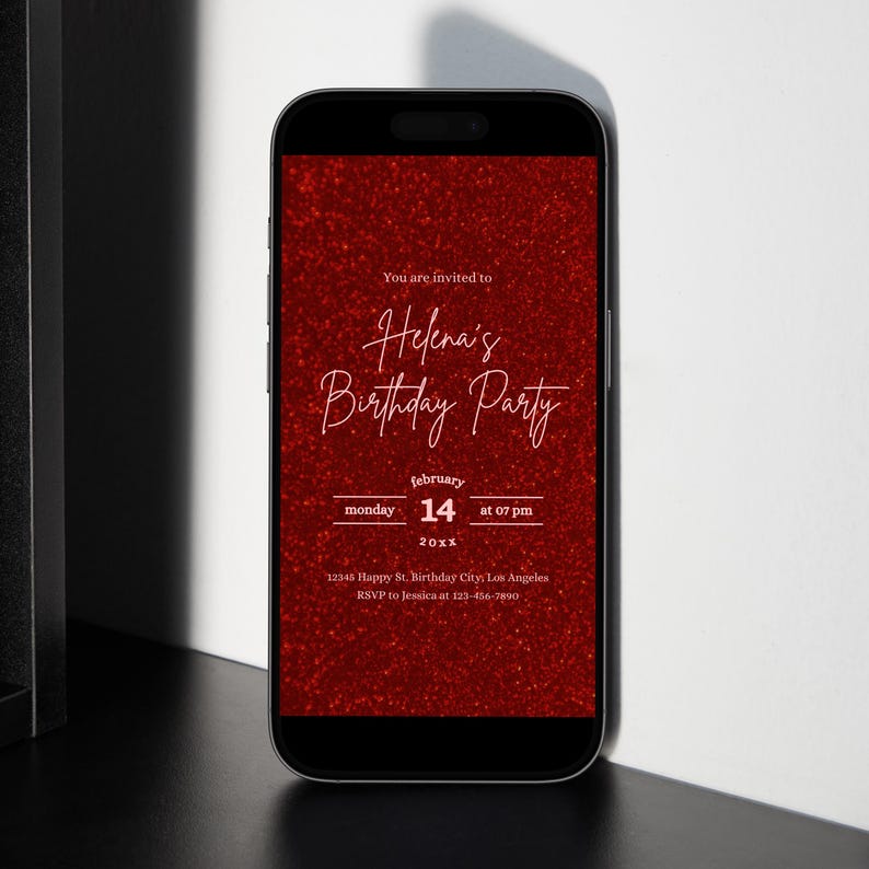 Editable All Red Birthday Invitation for Women, Feminine Ruby Red ...
