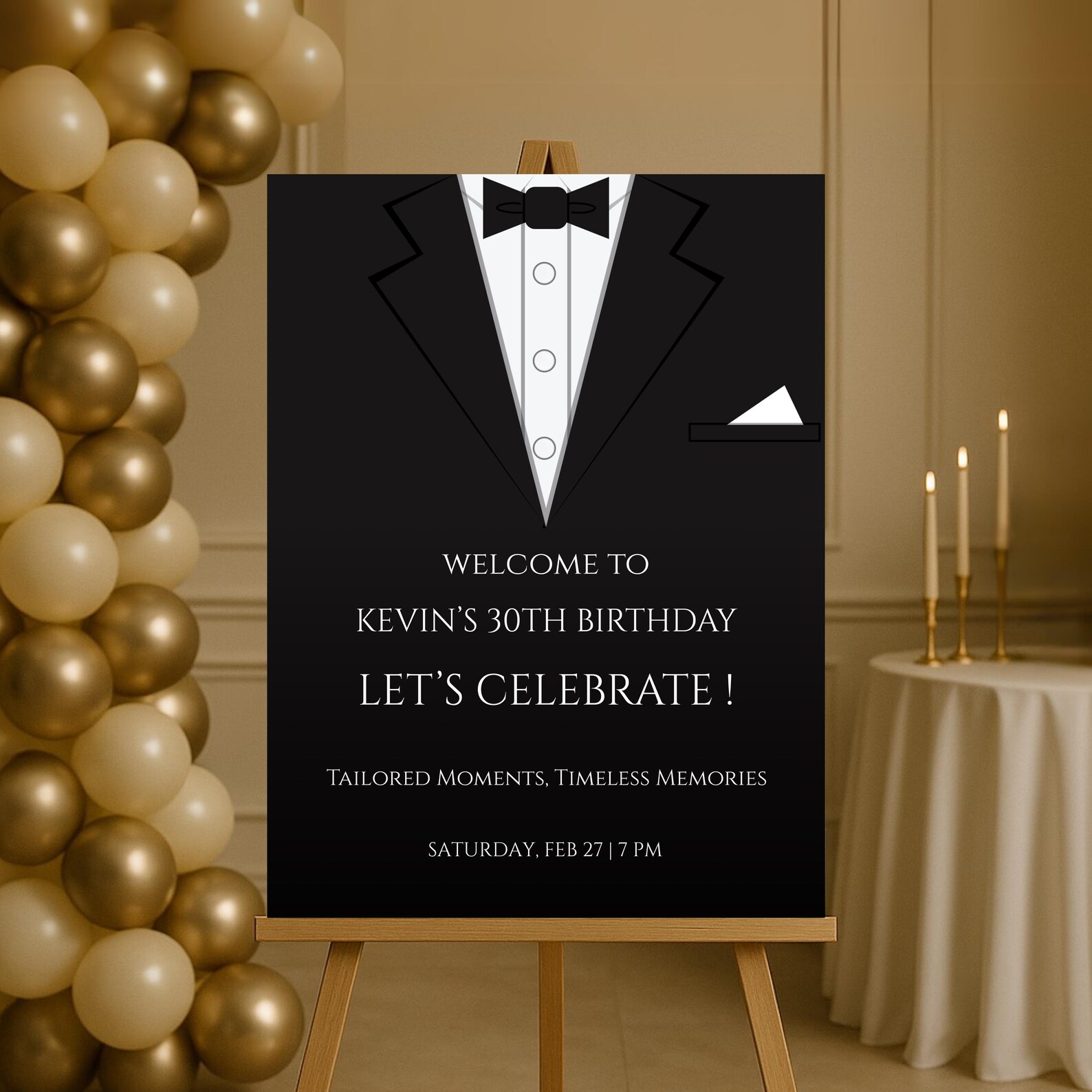 Editable Tuxedo Welcome Sign, Black and White Formal Party Welcome ...