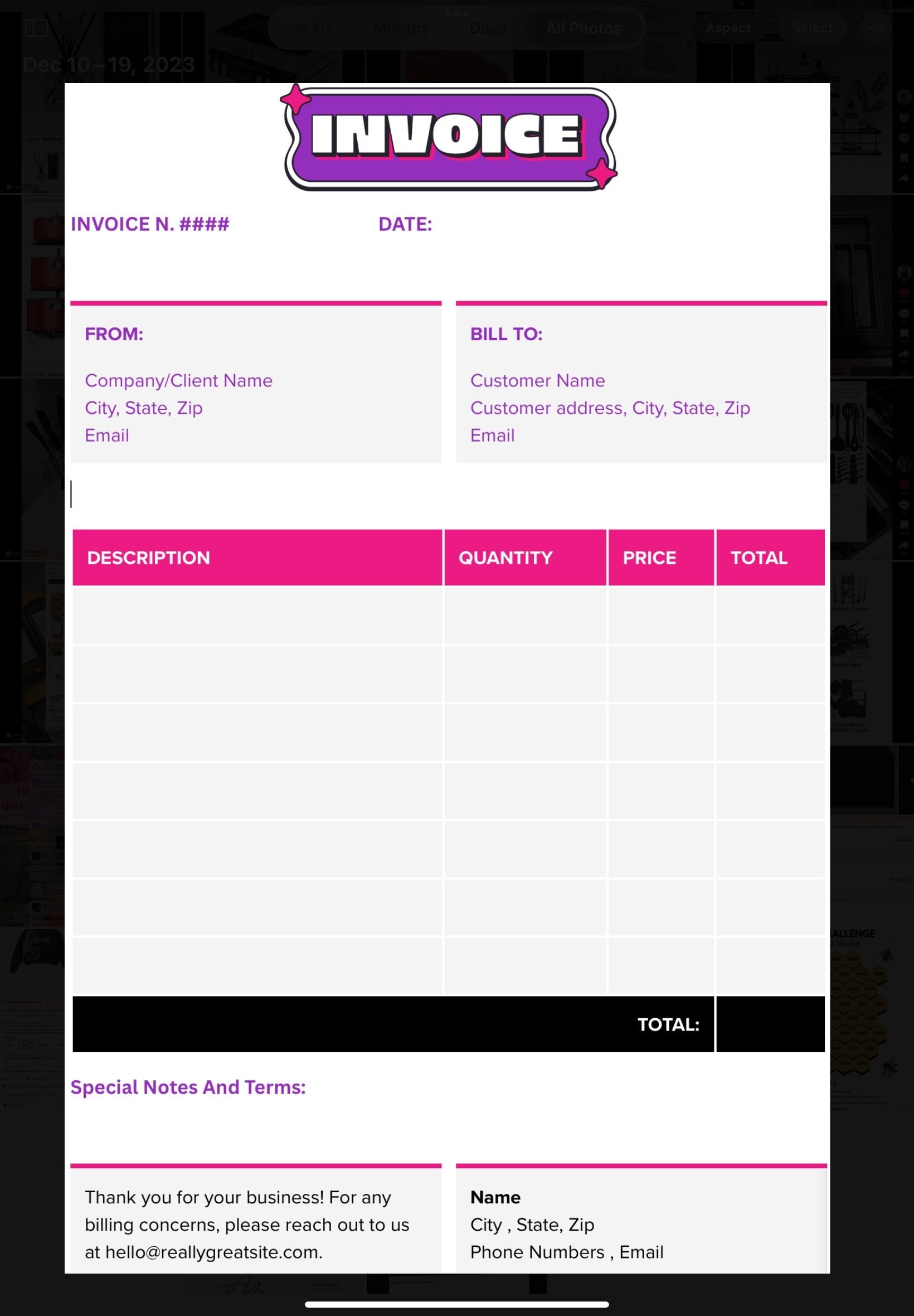 Digital Invoice Template - Etsy