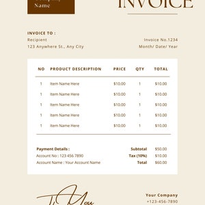 Digital Invoice Template - Etsy