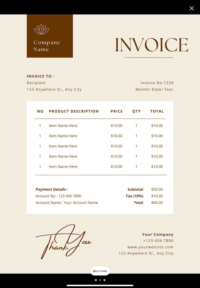 Digital Invoice Template - Etsy