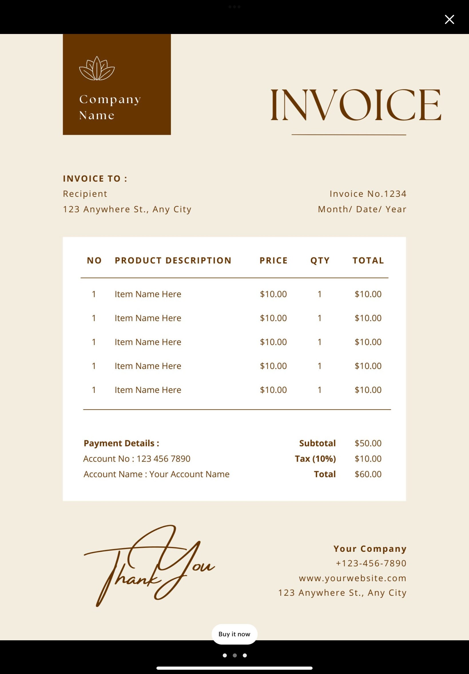 Digital Invoice Template - Etsy