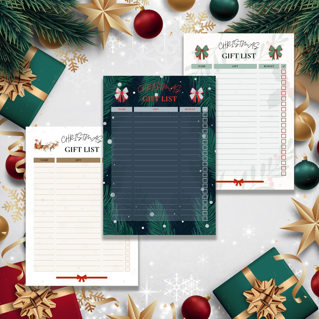 3 Christmas Gift Lists Digital Download, Ready to Print Christmas Lists ...