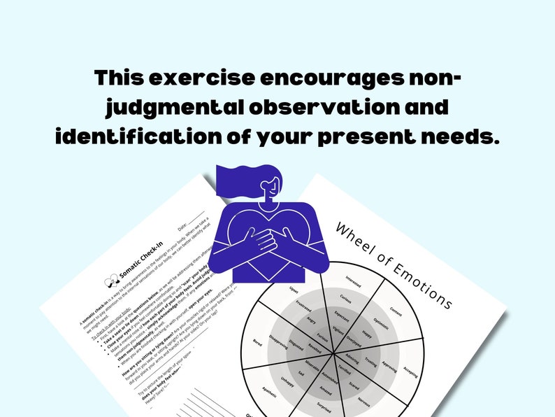 Somatic Check-in Worksheet With Emotions Wheel, Mindfulness Exercise ...