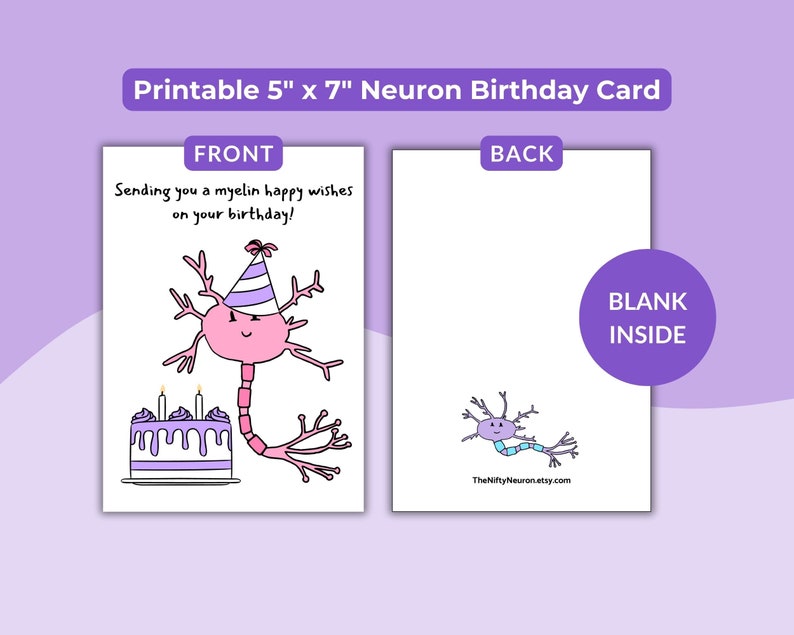 Cute Neuron Birthday Card, Funny Neuroscience Pun Printable Greeting ...