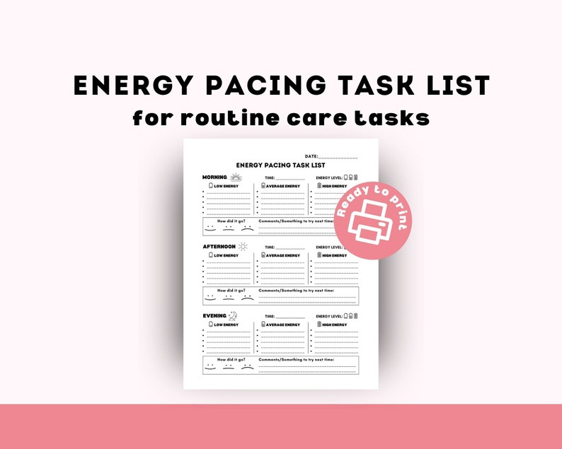 Energy Pacing Task List, Printable Routine Planner for Varying Energy ...