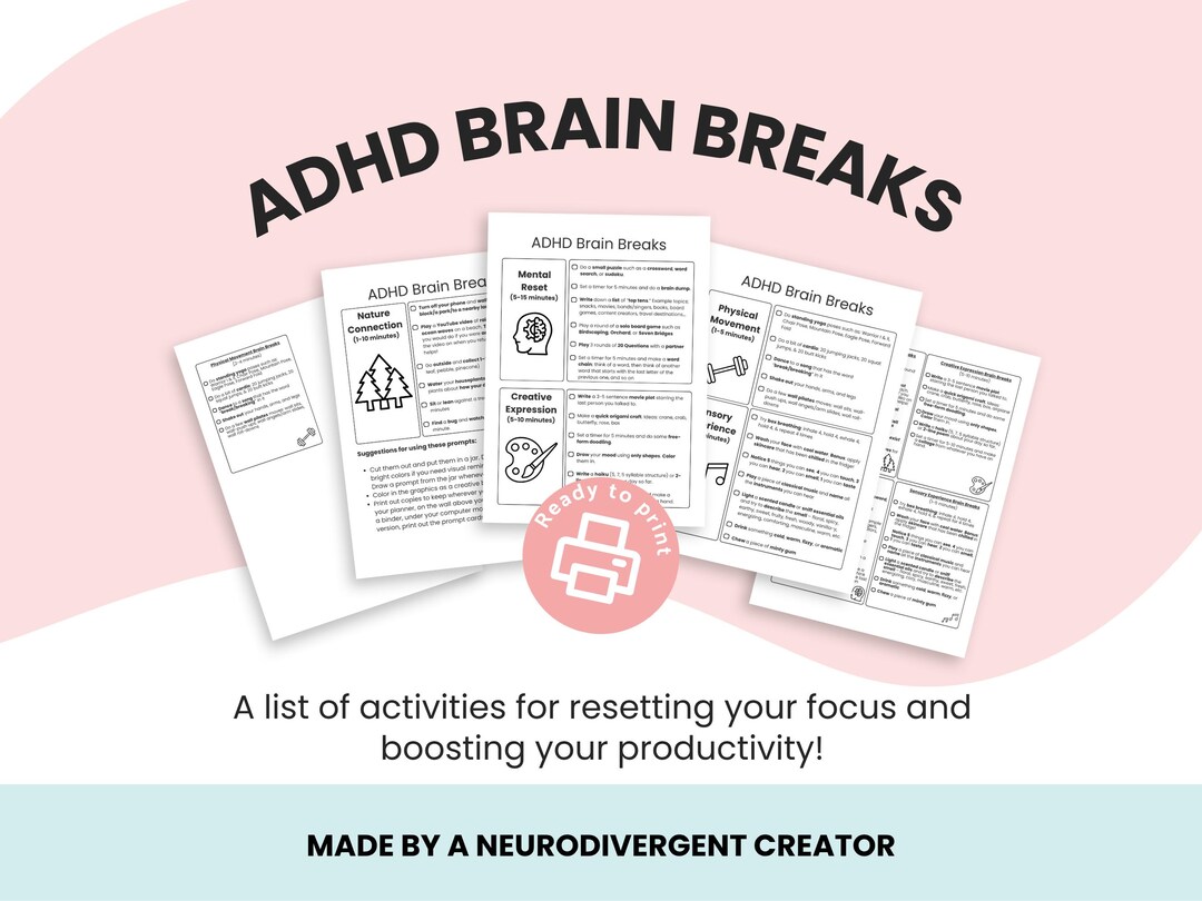 ADHD Brain Break Activity List | Focus Reset Prompts (digital Download ...