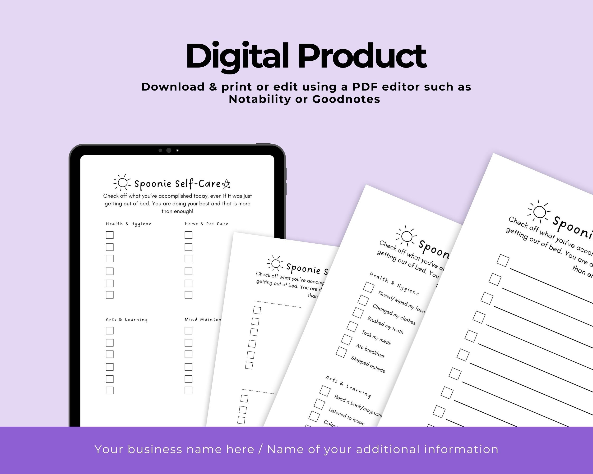 Spoonie Self-care To-do List, Printable Low-spoon Day Checklist for ...