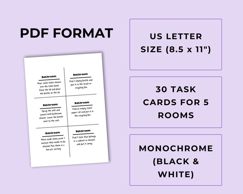 Printable Chore Cards for Executive Dysfunction, ADHD Cleaning Guide - Etsy