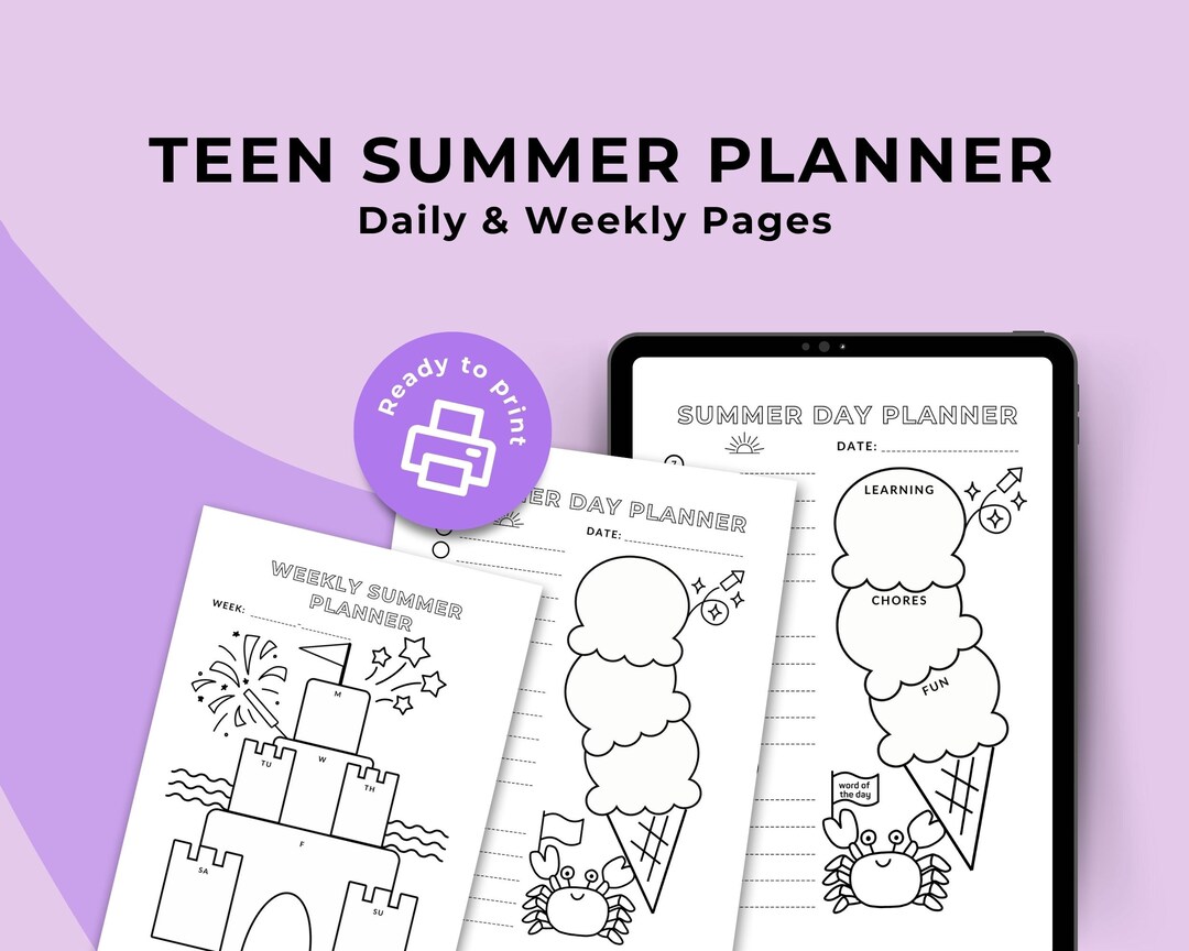 Summer Beach-themed Digital Planners for ADHD Teens, Printable PDF ...
