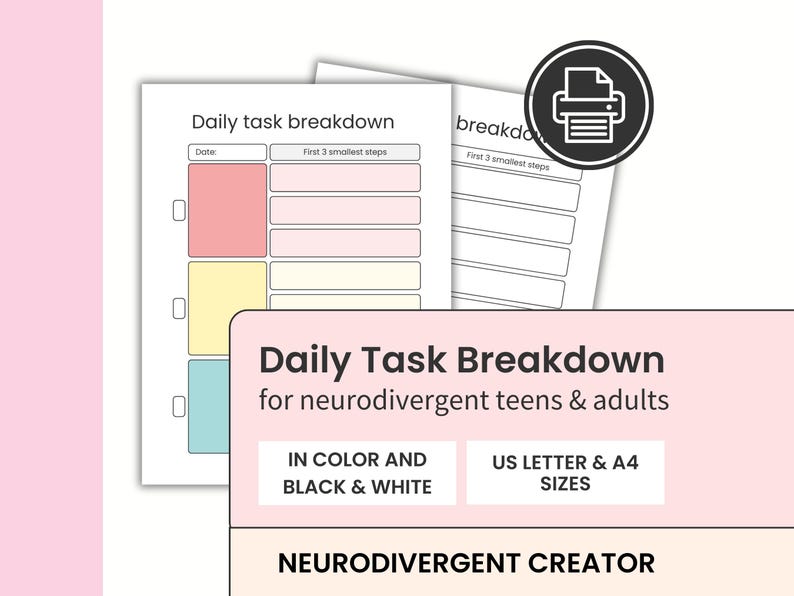 Digital Daily Task Breakdown Worksheet for ADHD Adults + Teens, Color ...