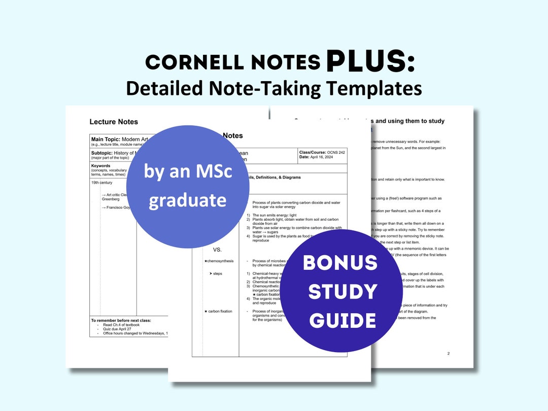 Cornell Notes PLUS Detailed Note-taking Templates & Study Guide ...