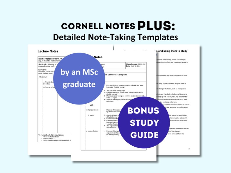 Cornell Notes PLUS Detailed Note-taking Templates & Study Guide ...