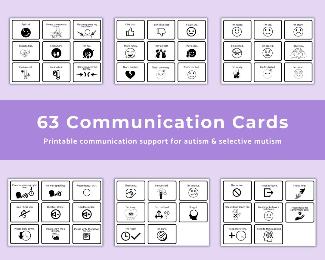 Autism Communication Cards: 63-card Set for Needs & Social Skills (PDF ...