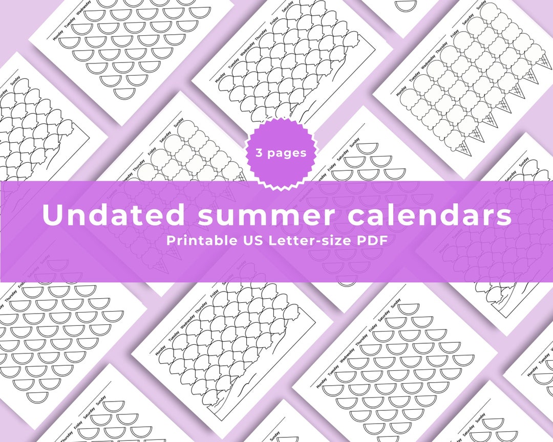 Printable Summer Calendar Bundle for Kids Teens, Ice Cream Cone ...