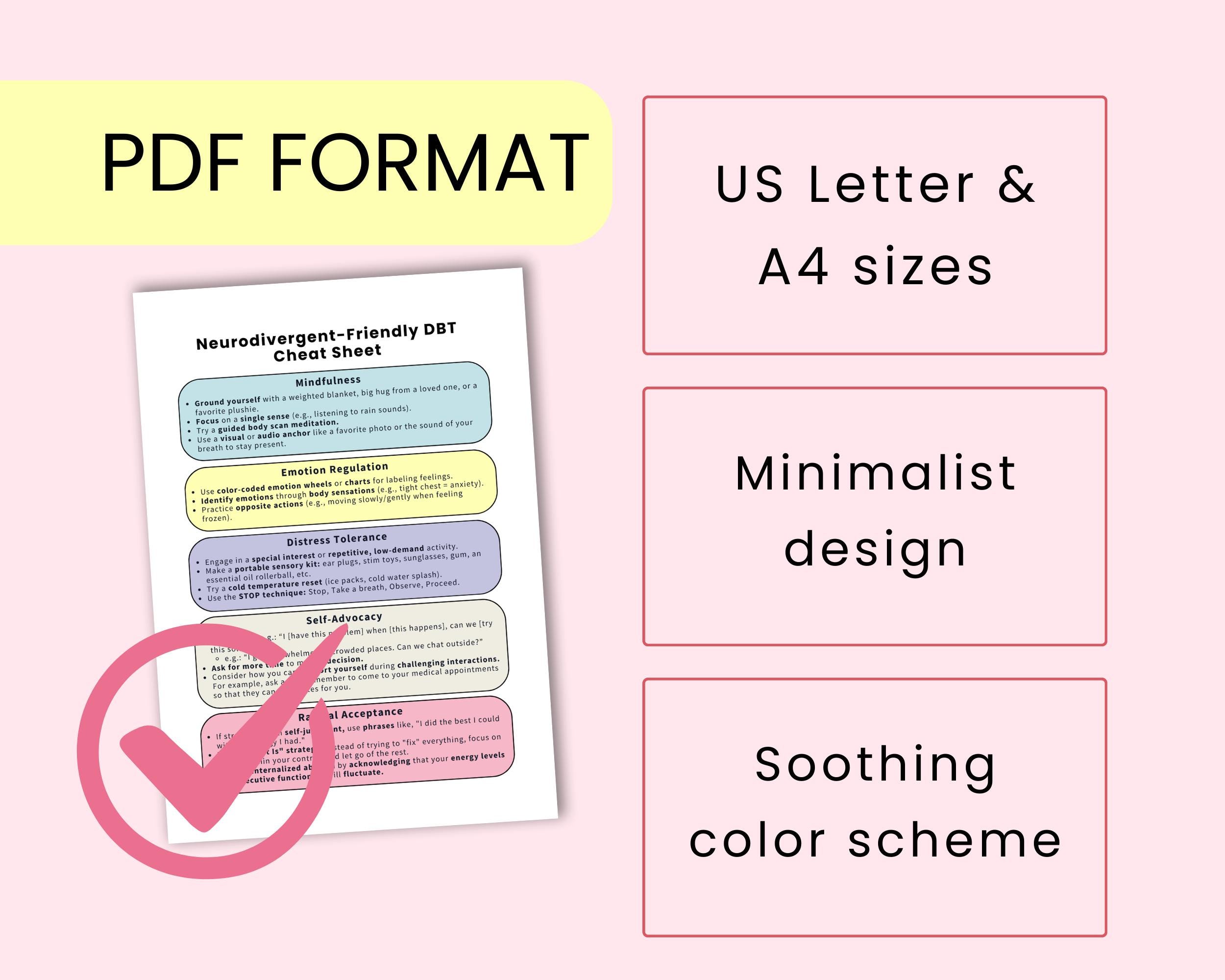 Neurodivergent-friendly DBT Cheat Sheet, Printable Dialectical Behavior ...
