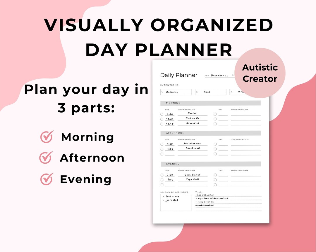 Visually Organized Day Planner, Printable Schedule for Morning ...