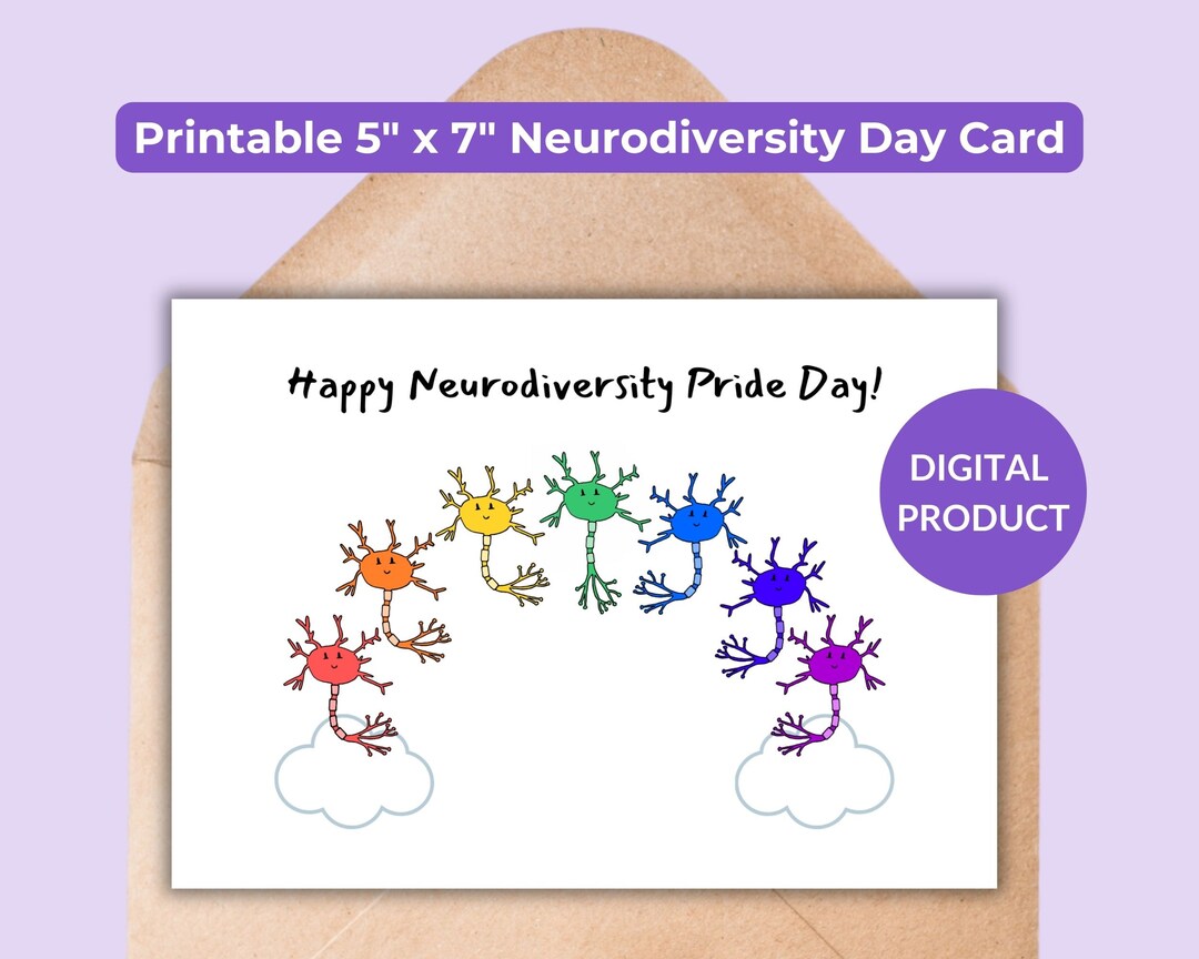 Happy Neurodiversity Pride Day Digital Greeting Card, Cute Neuron ...