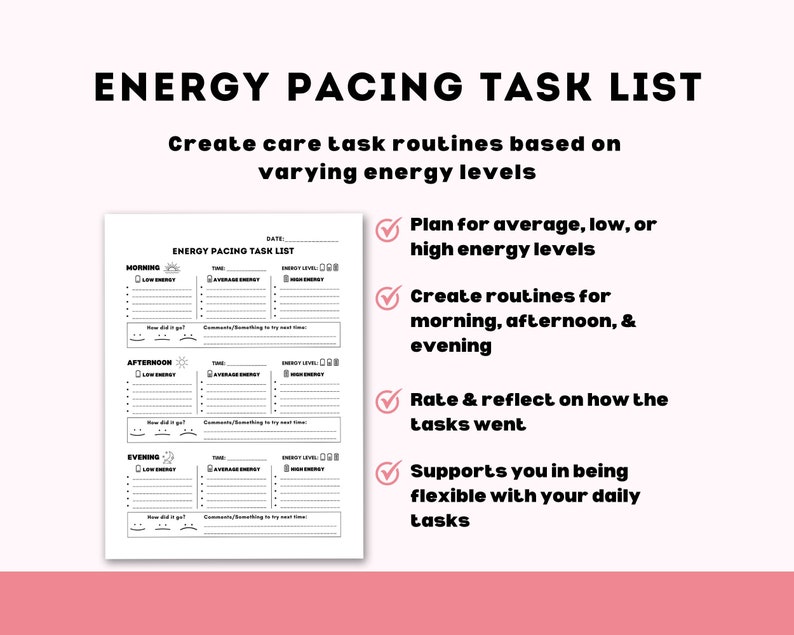 Energy Pacing Task List, Printable Routine Planner for Varying Energy ...