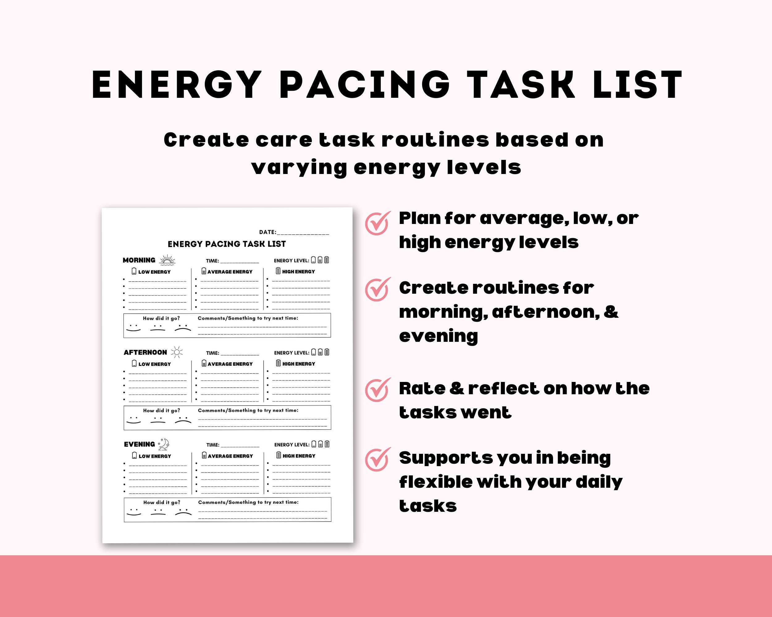 Energy Pacing Task List, Printable Routine Planner for Varying Energy ...